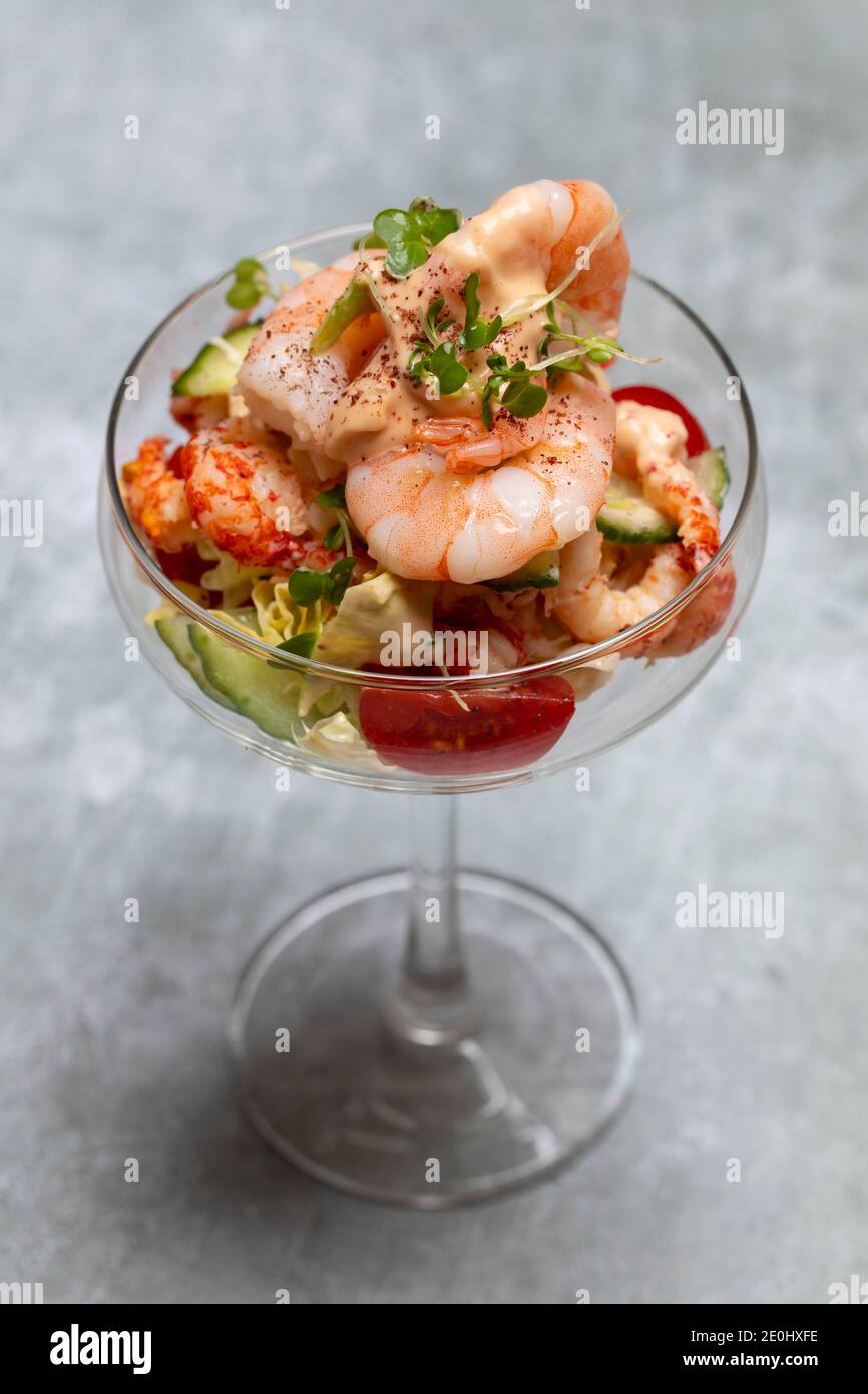Crayfish and prawn cocktail with salad and seafood sauce Stock Photo ...