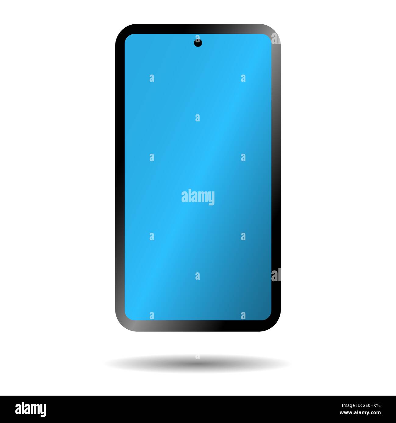 Touchscreen smartphone with blank blue display and punch hole camera ...