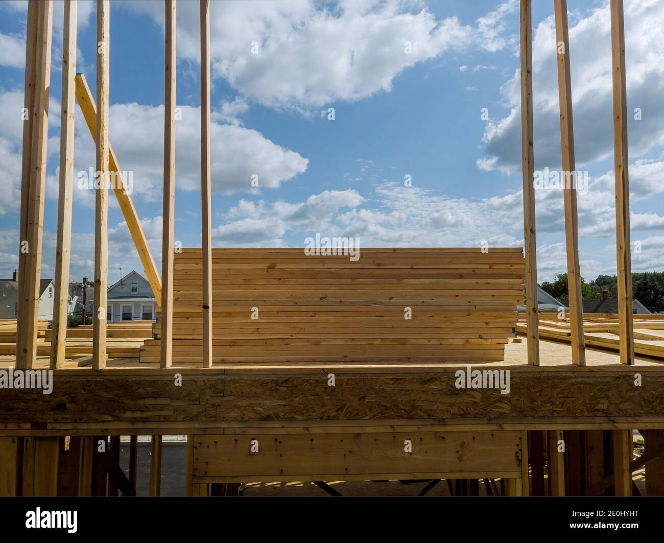 Wood building frame structure on a new development framing of a new ...