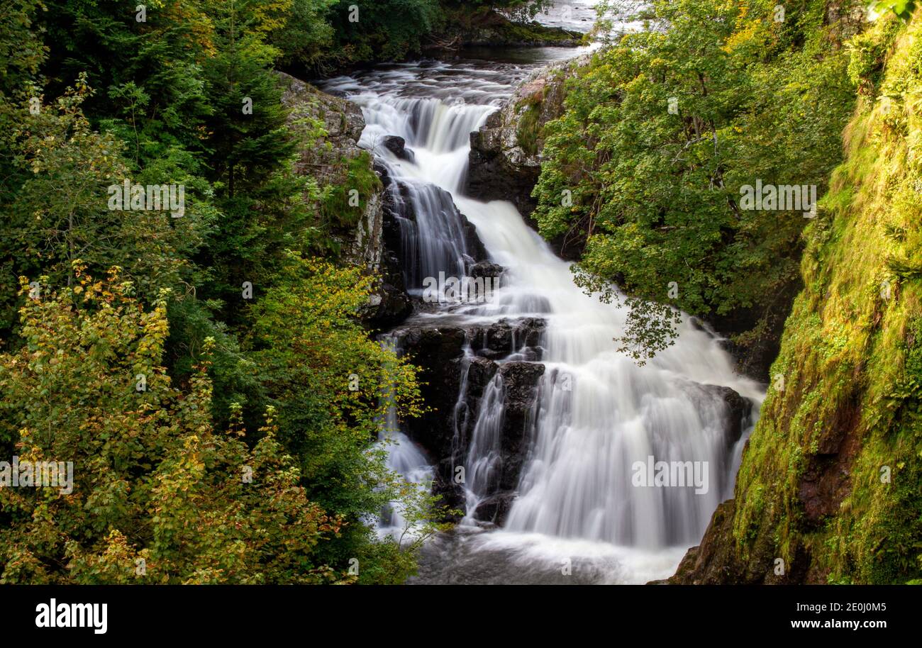 Autumn view of the misty Linn Falls at the famous Angus Glens of Glen ...