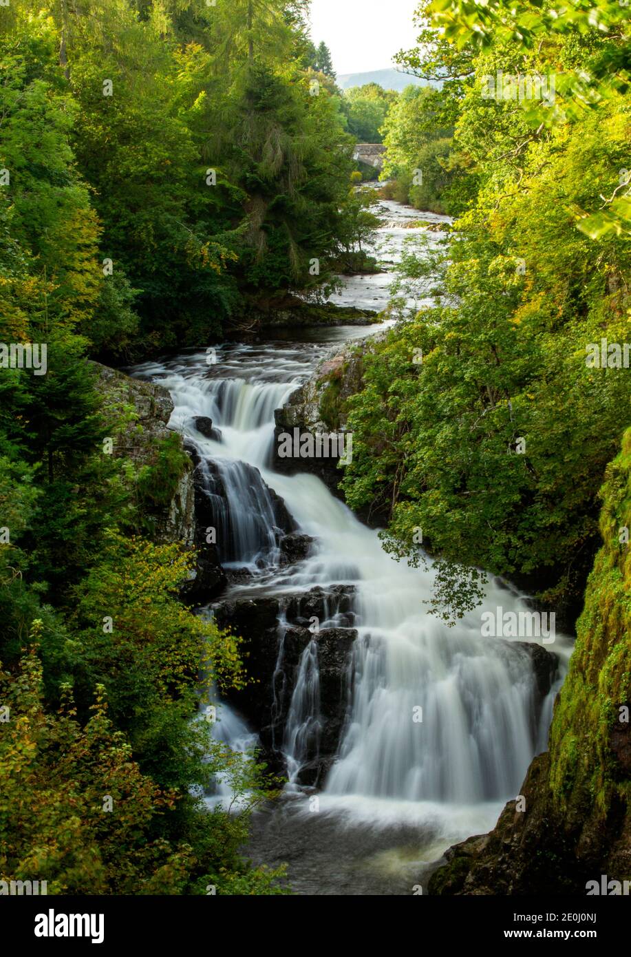 Autumn view of the misty Linn Falls at the famous Angus Glens of Glen ...