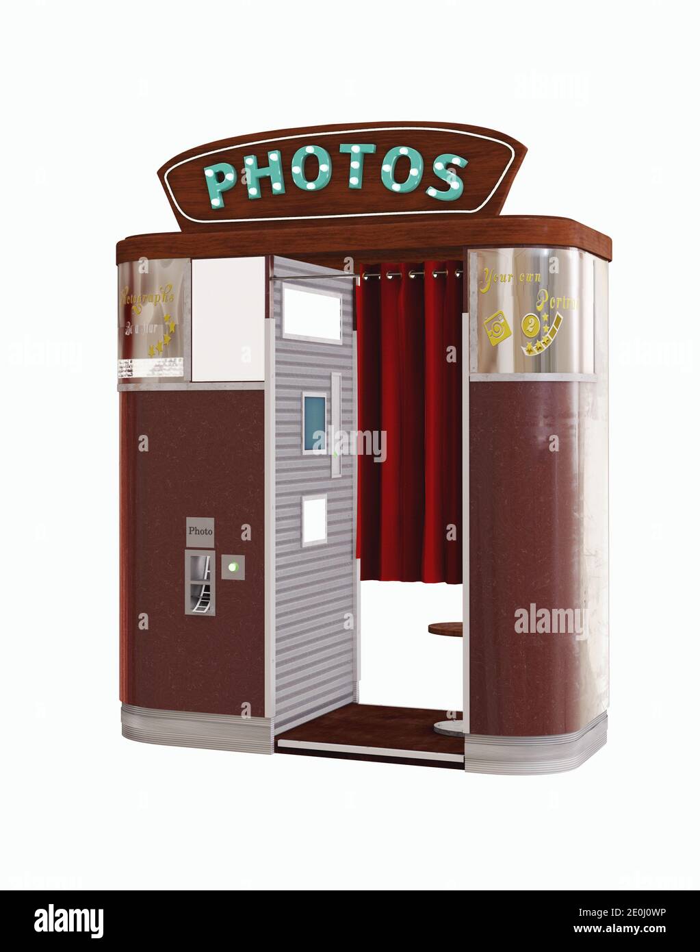 Side front view of a vintage photo booth. Isolated version on white ...
