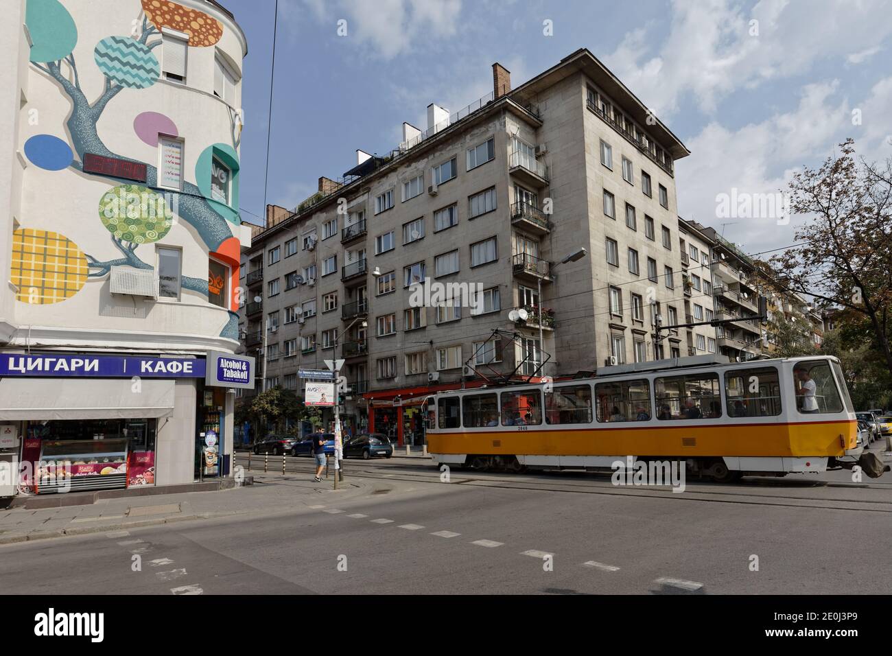 Tram on Graf Ignatiev street in Sofia, the capital of Bulgaria, at the ...