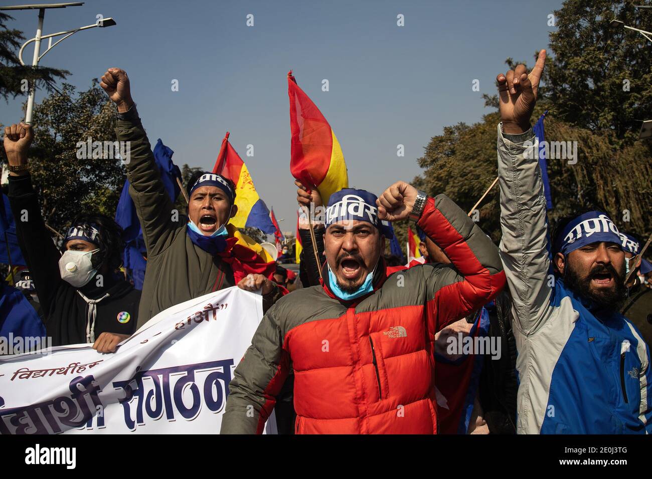 Protesters from the Rashtriya Prajatantra Party (RPP) holding party ...