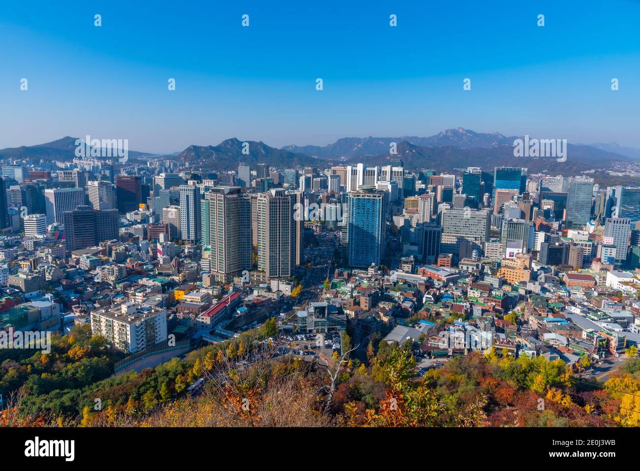 SEOUL, KOREA, NOVEMBER 7, 2019: Aerial view of downtown seoul from ...