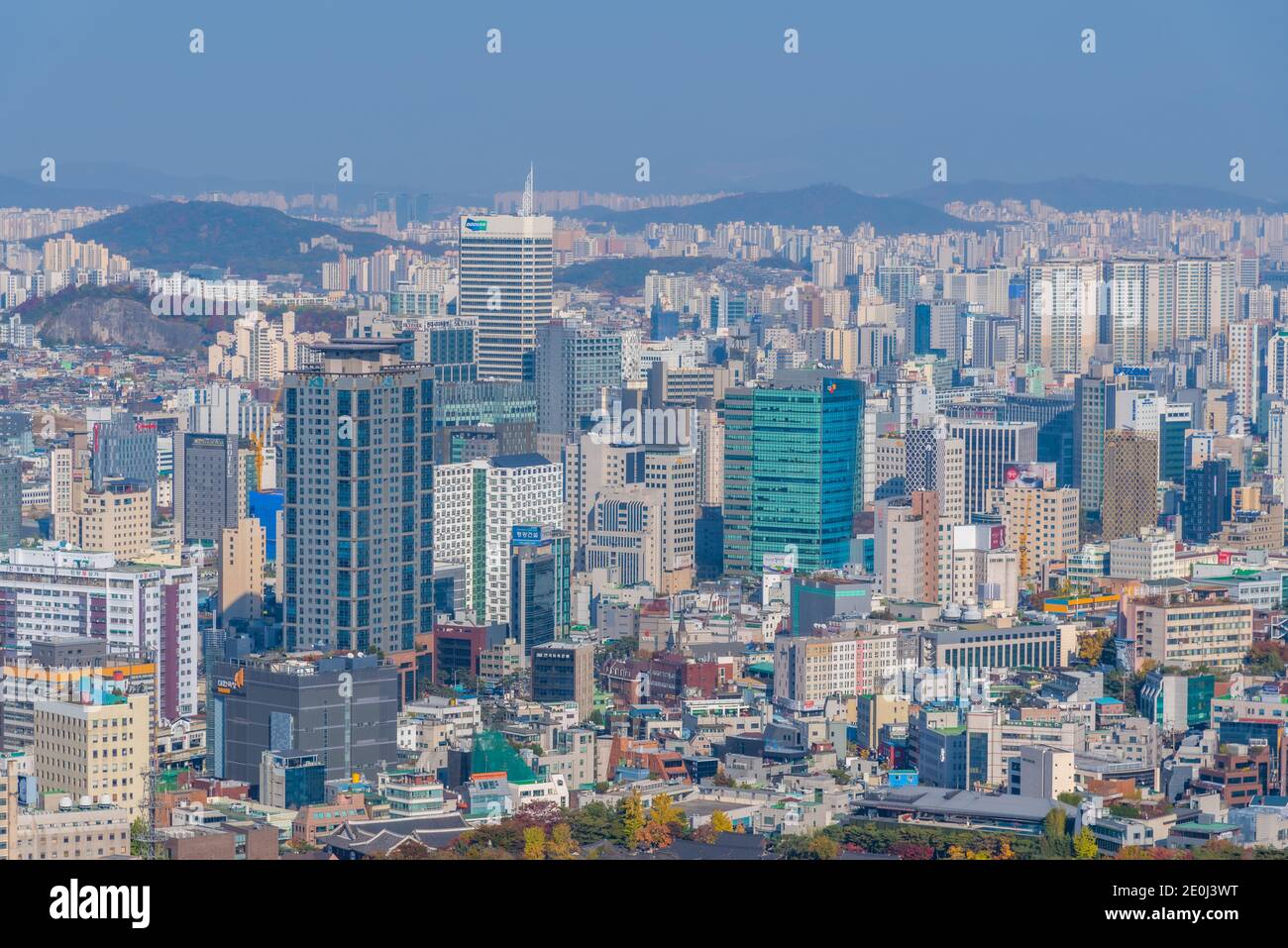 SEOUL, KOREA, NOVEMBER 7, 2019: Aerial view of downtown seoul from ...