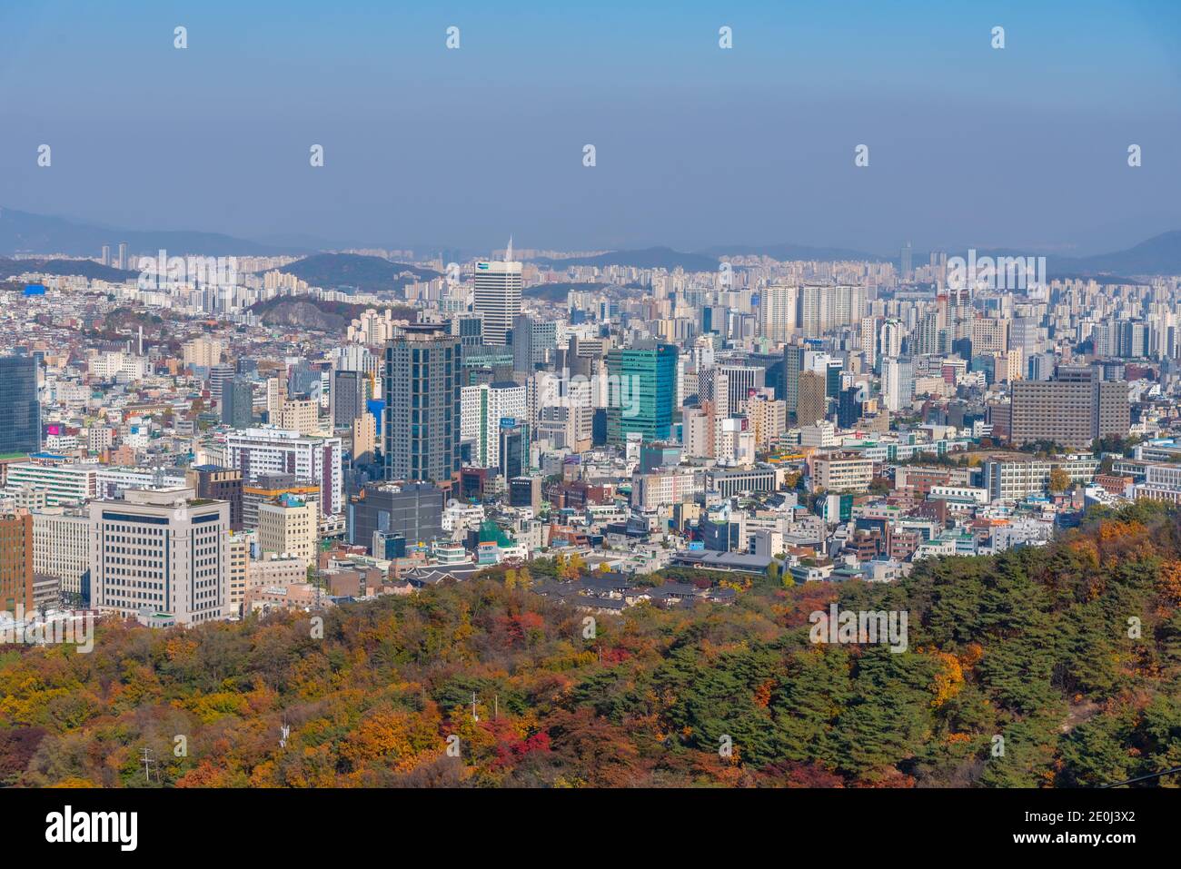SEOUL, KOREA, NOVEMBER 7, 2019: Aerial view of downtown seoul from ...
