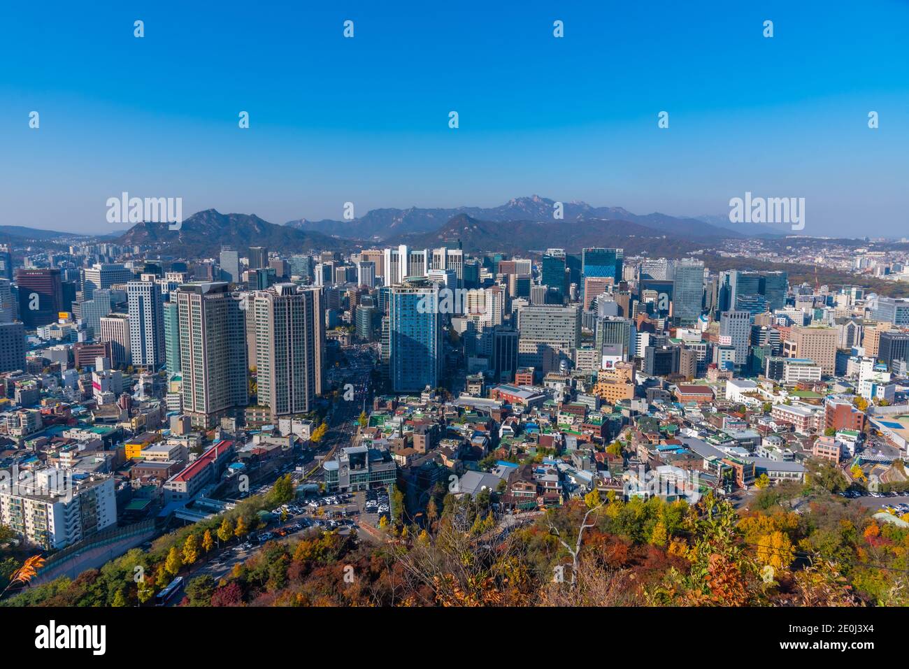 SEOUL, KOREA, NOVEMBER 7, 2019: Aerial view of downtown seoul from ...