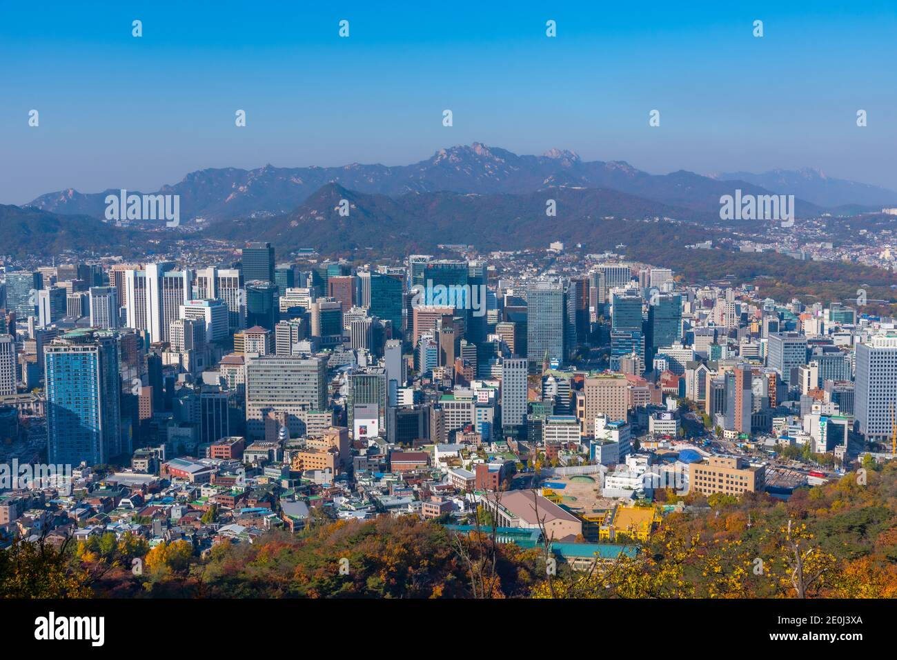 SEOUL, KOREA, NOVEMBER 7, 2019: Aerial view of downtown seoul from ...