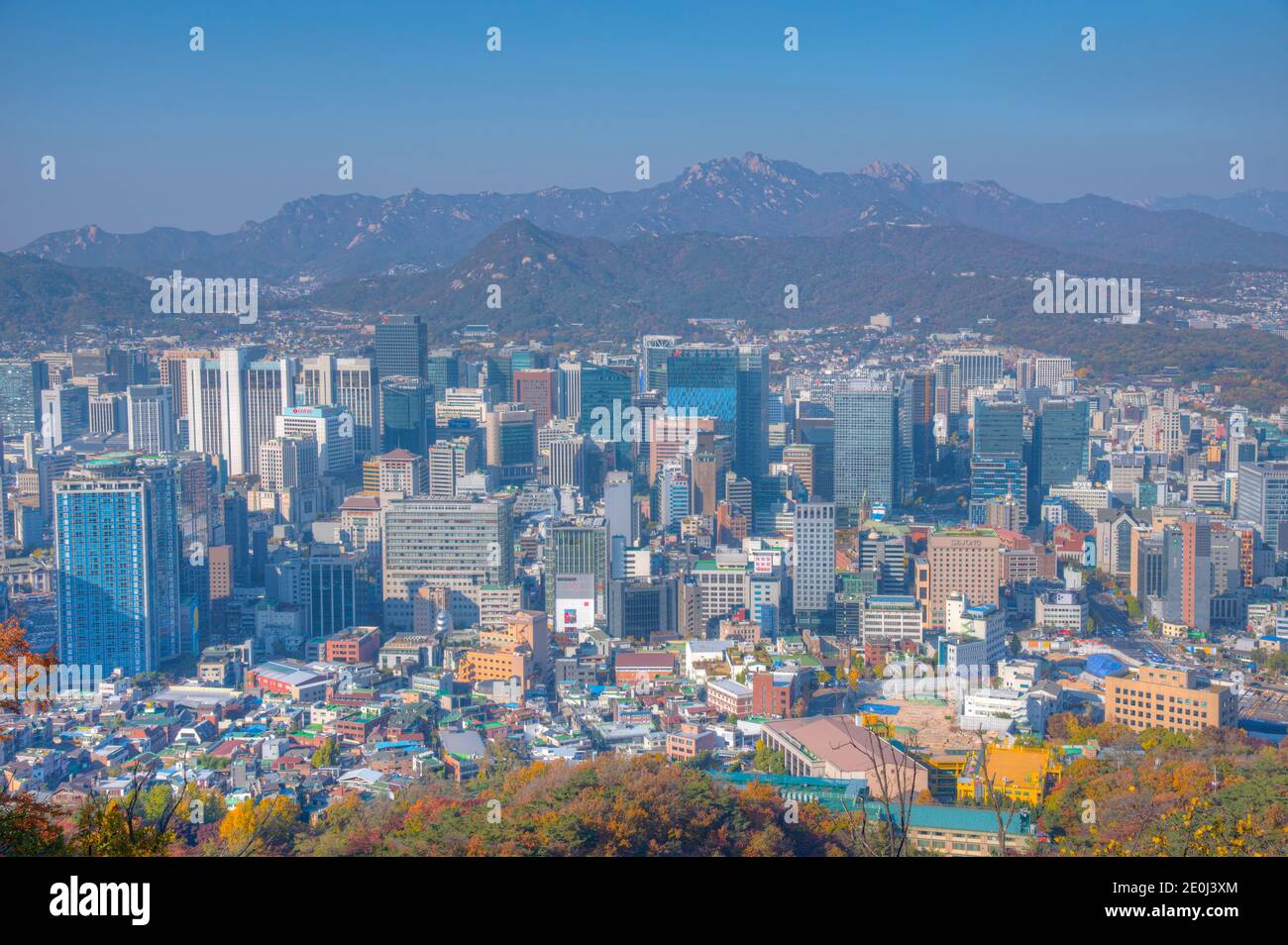 SEOUL, KOREA, NOVEMBER 7, 2019: Aerial view of downtown seoul from ...