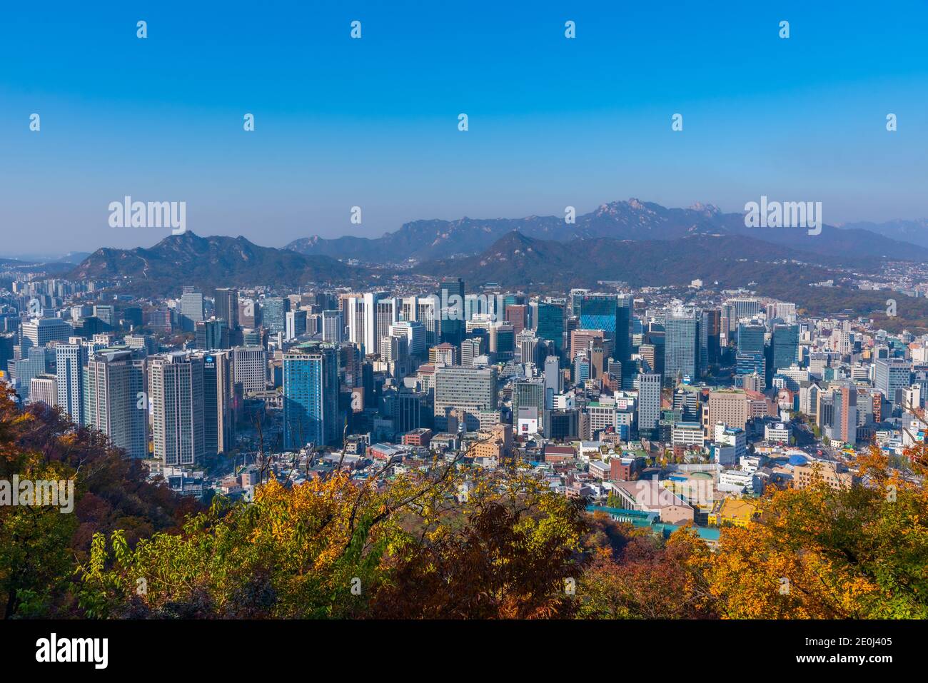 SEOUL, KOREA, NOVEMBER 7, 2019: Aerial view of downtown seoul from ...
