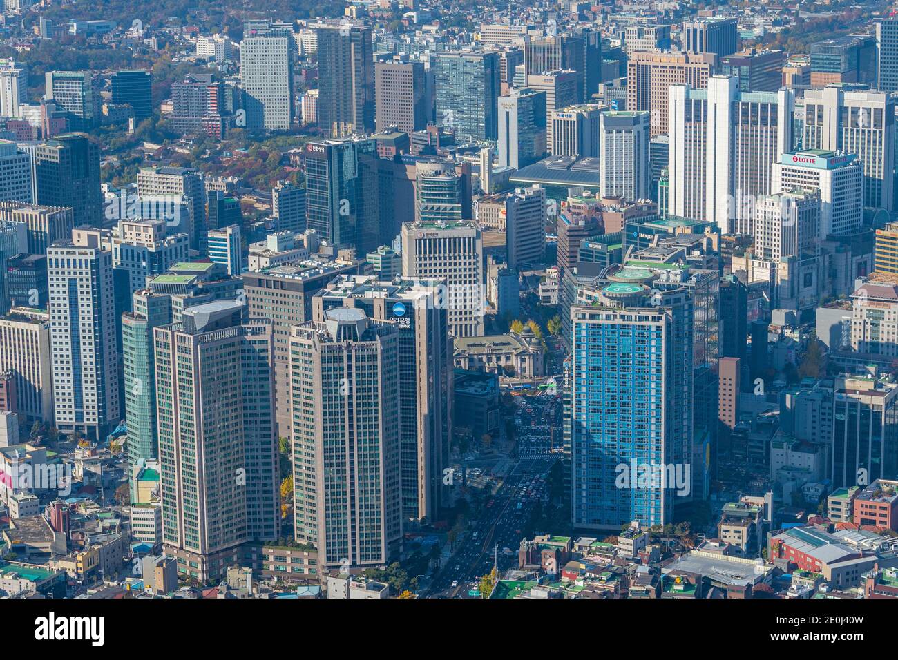 SEOUL, KOREA, NOVEMBER 7, 2019: Aerial view of downtown seoul from ...