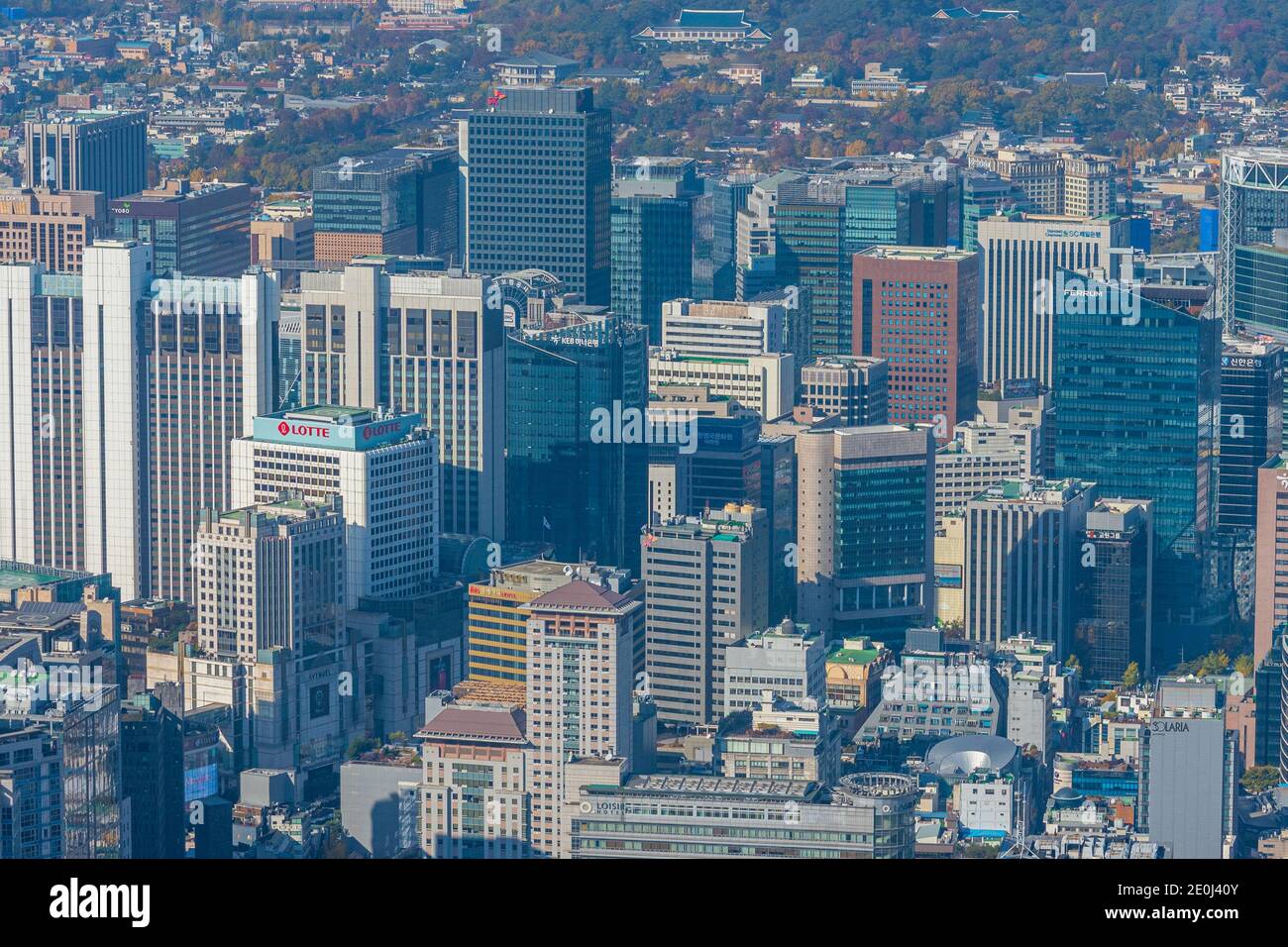 SEOUL, KOREA, NOVEMBER 7, 2019: Aerial view of downtown seoul from ...