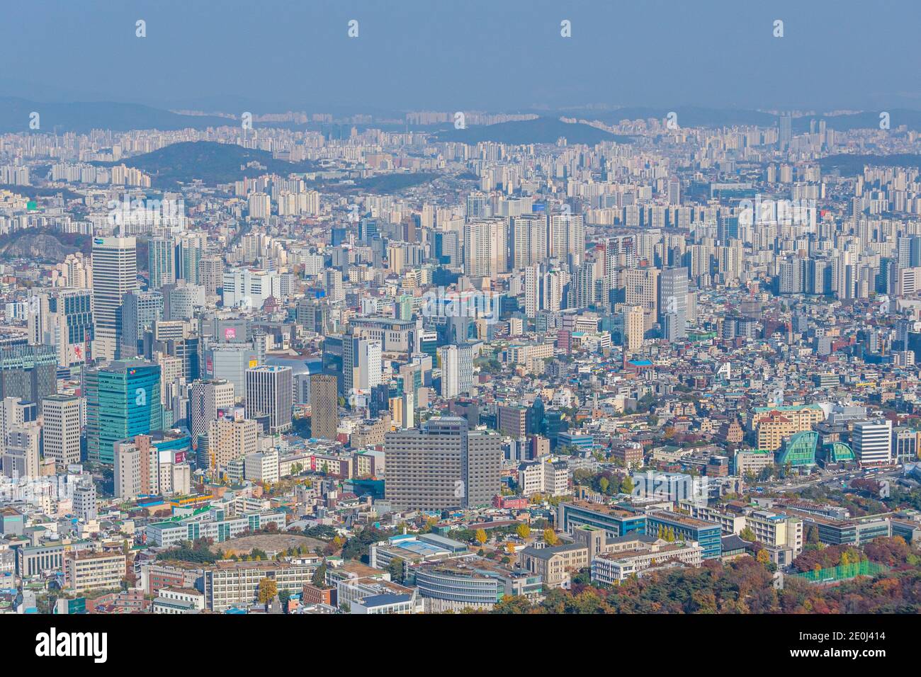 SEOUL, KOREA, NOVEMBER 7, 2019: Aerial view of downtown seoul from ...