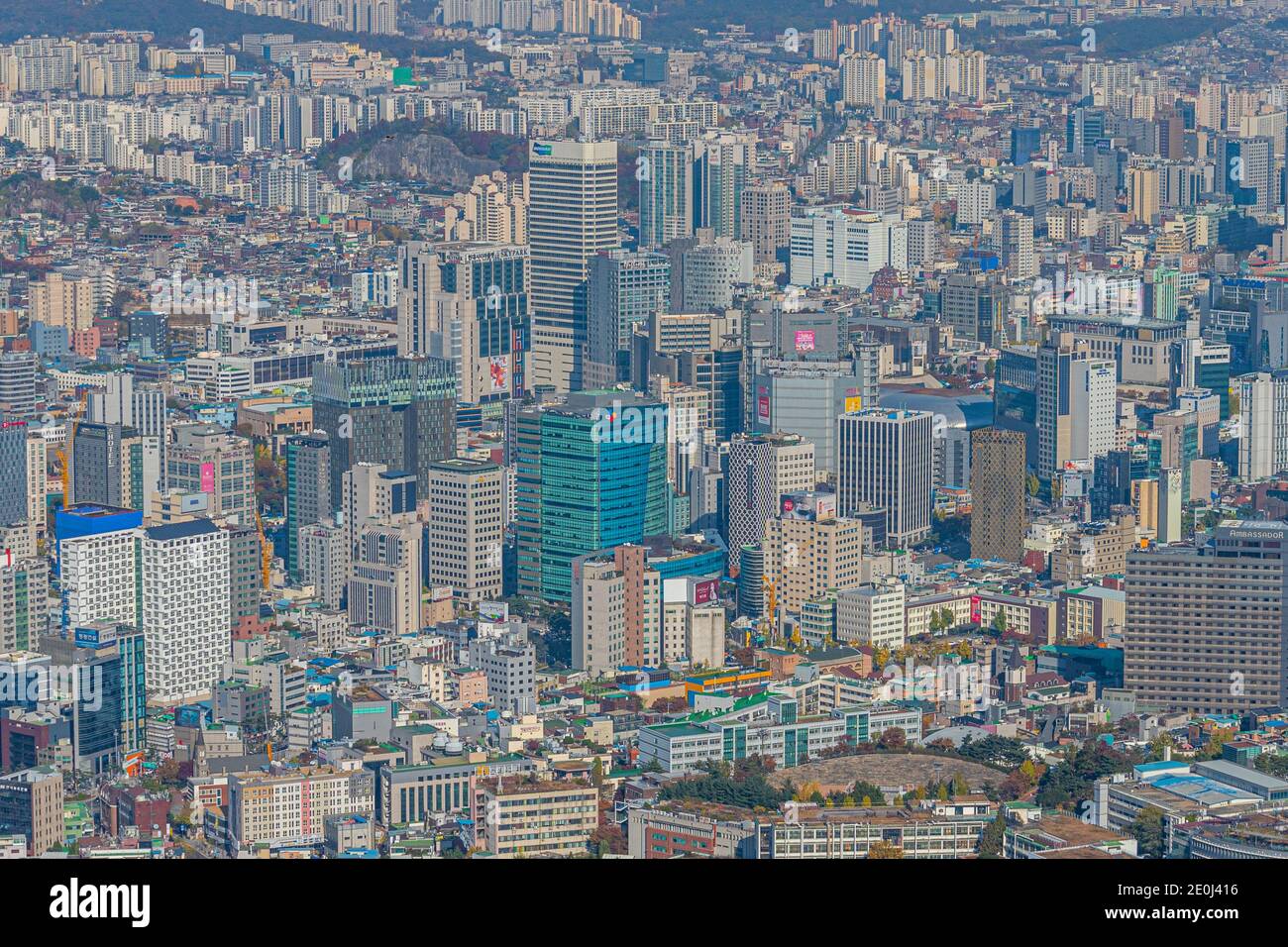 SEOUL, KOREA, NOVEMBER 7, 2019: Aerial view of downtown seoul from ...