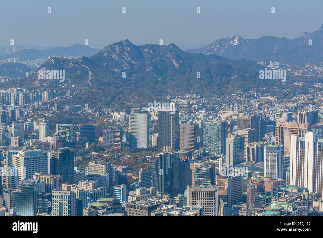 SEOUL, KOREA, NOVEMBER 7, 2019: Aerial view of downtown seoul from ...