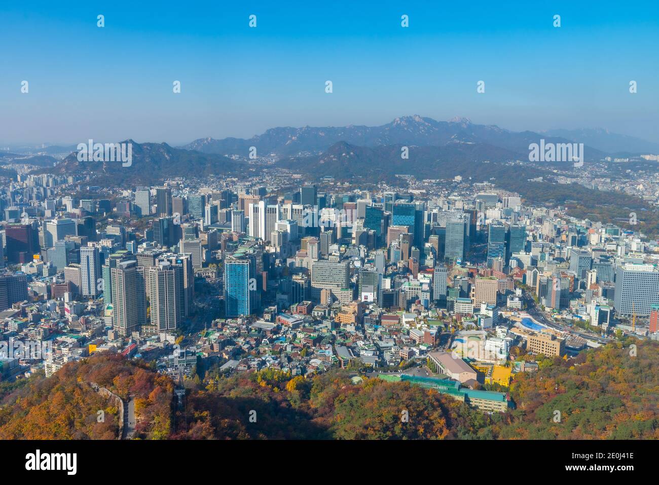 SEOUL, KOREA, NOVEMBER 7, 2019: Aerial view of downtown seoul from ...