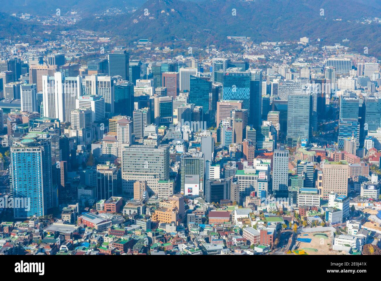 SEOUL, KOREA, NOVEMBER 7, 2019: Aerial view of downtown seoul from ...