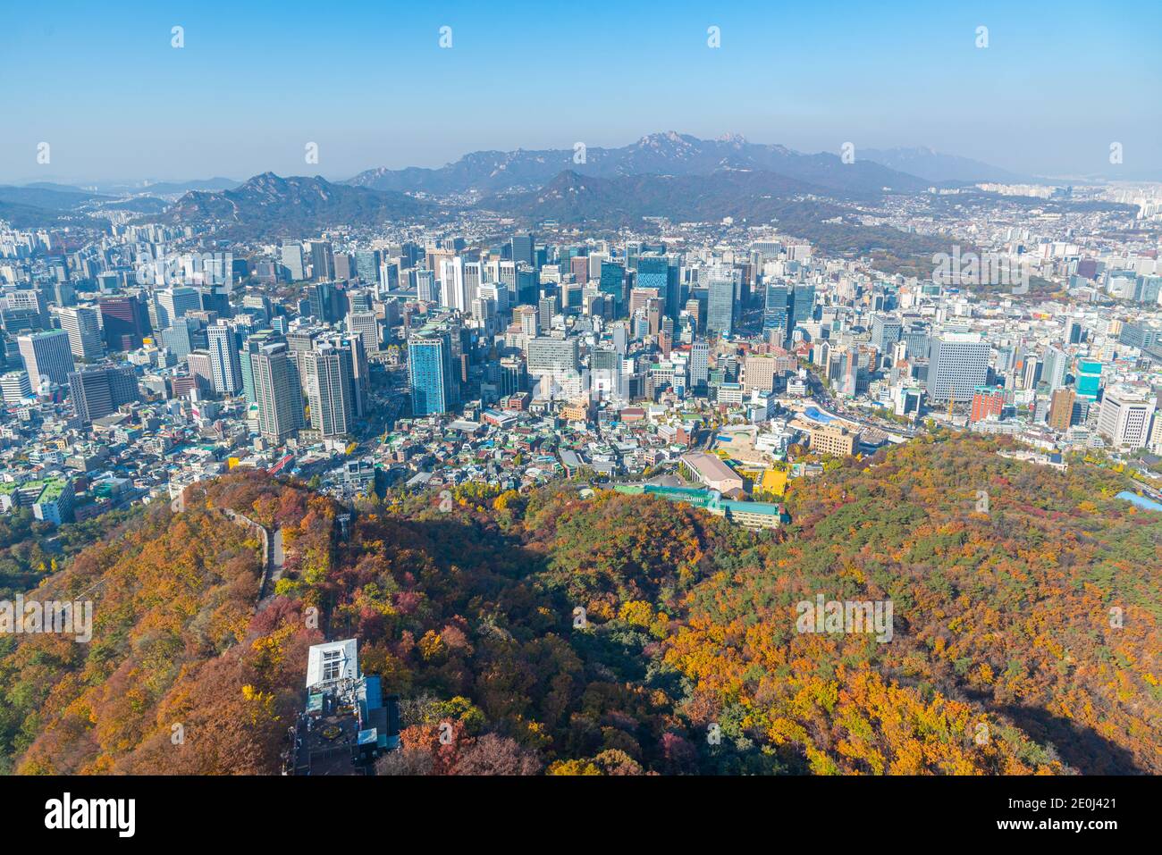 SEOUL, KOREA, NOVEMBER 7, 2019: Aerial view of downtown seoul from ...