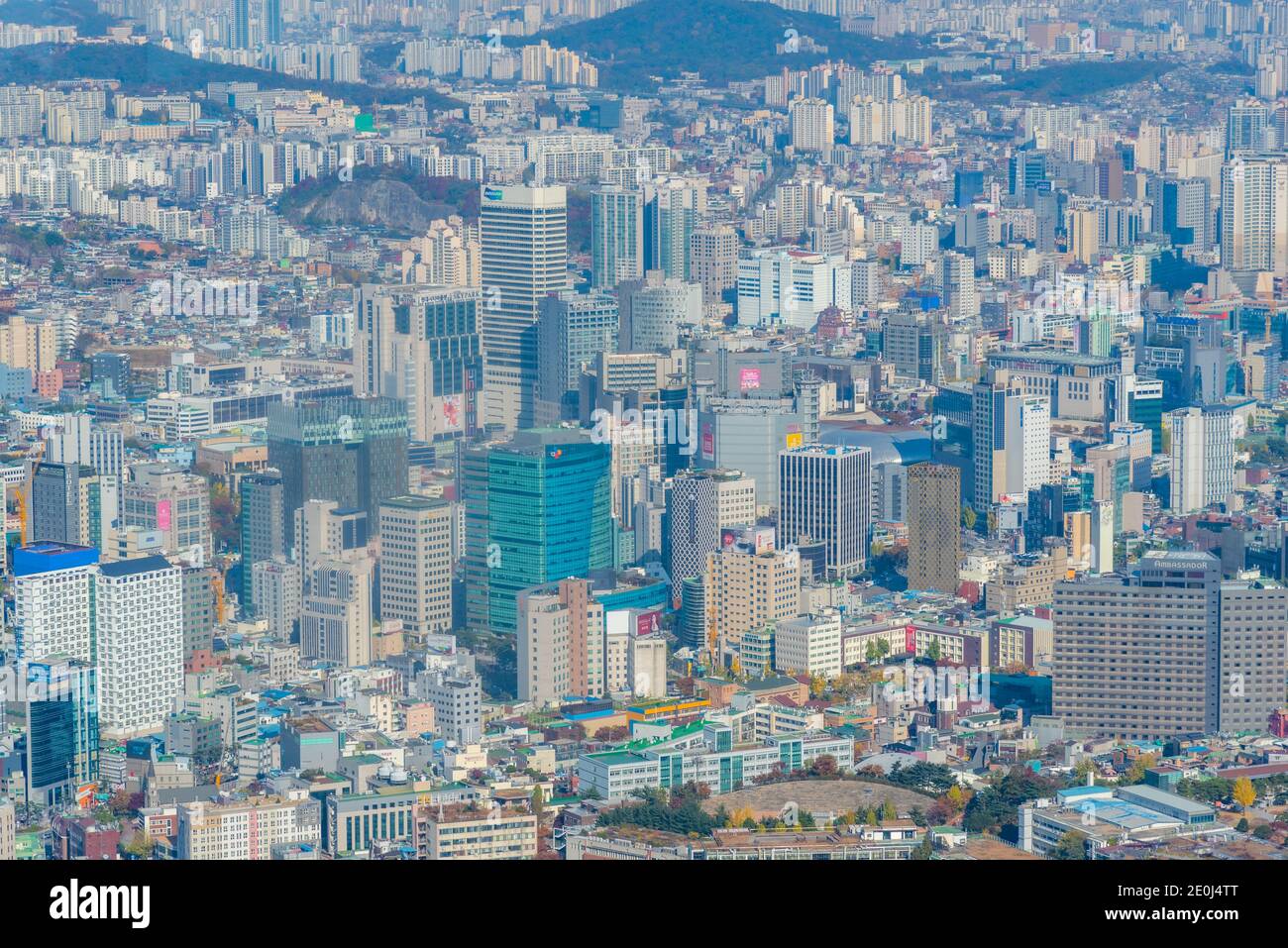 SEOUL, KOREA, NOVEMBER 7, 2019: Aerial view of downtown seoul from ...