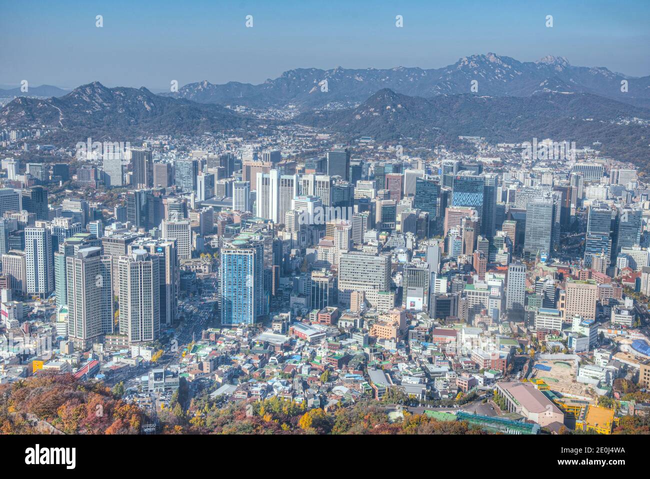 SEOUL, KOREA, NOVEMBER 7, 2019: Aerial view of downtown seoul from ...