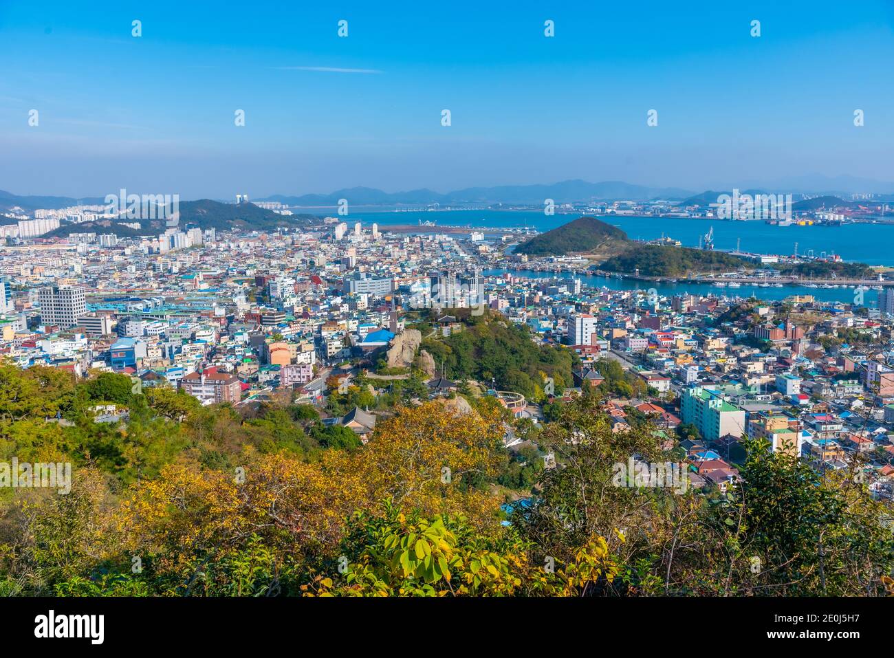 MOKPO, KOREA, NOVEMBER 6, 2019: Aerial view of port of Mokpo, Republic ...