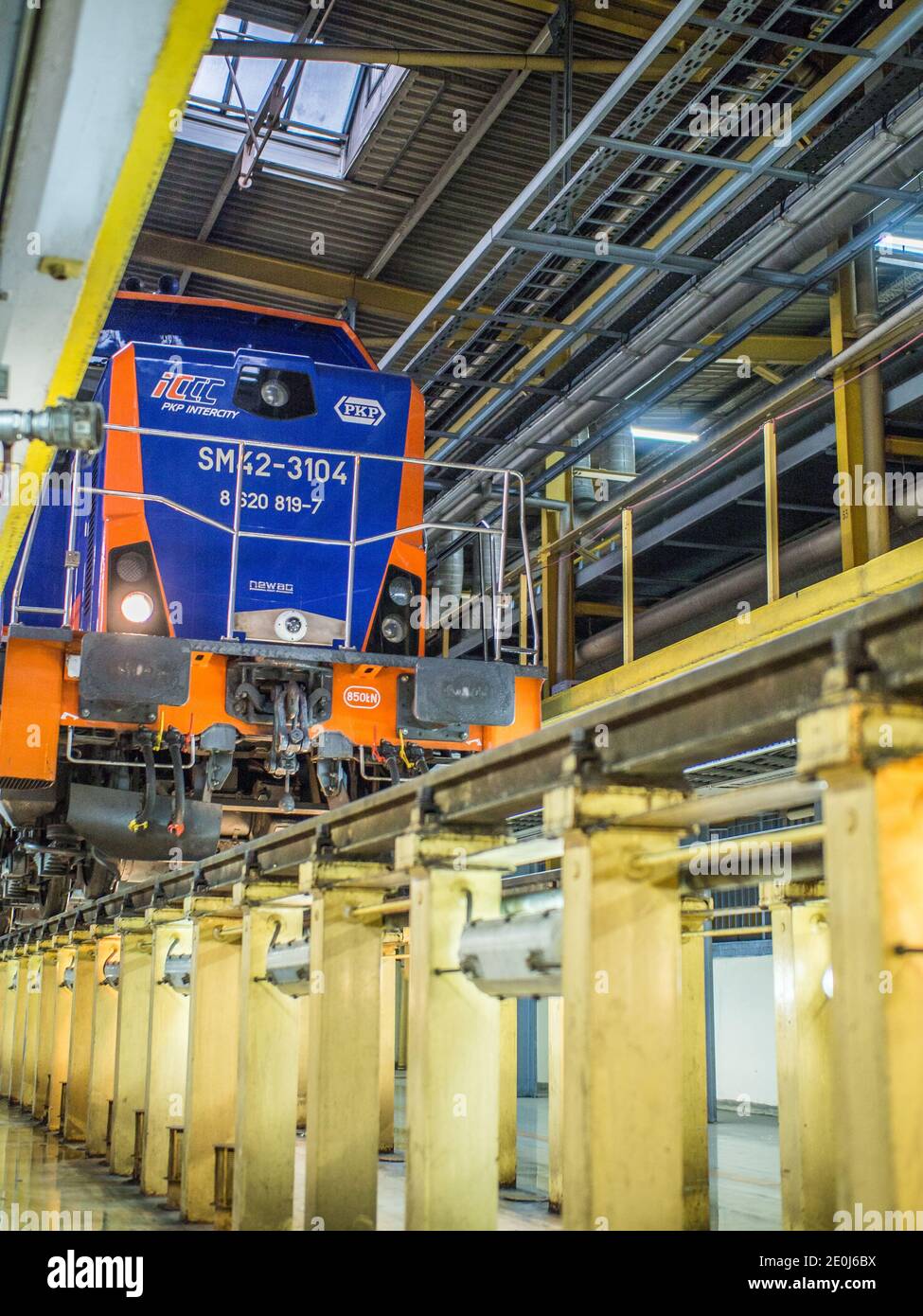 Warsaw, Poland - October 20, 2017: Train inside depot. Area for ...