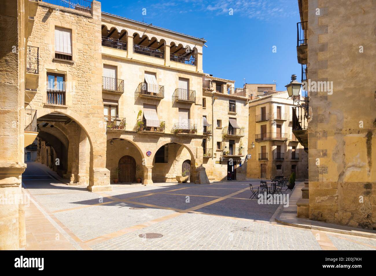 View of Plaza España de Calaceite with its spectacular medieval ...