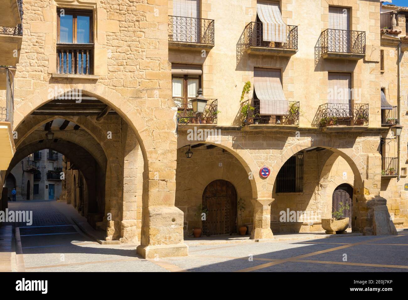 Porticos of the Plaza España of the historic center of Calaceite ...
