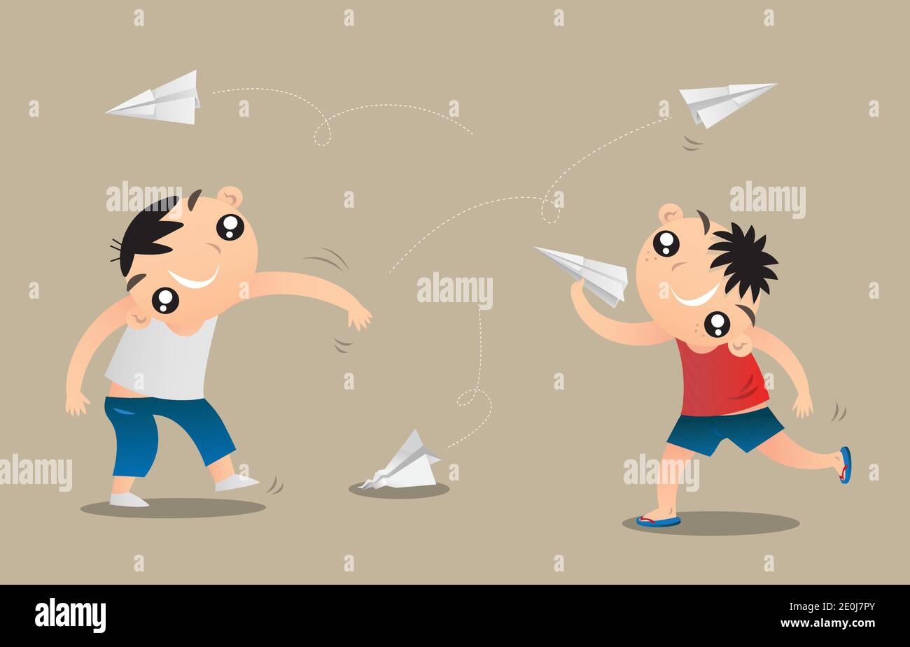 Two little boys playing paper plane flying Stock Vector Image & Art - Alamy
