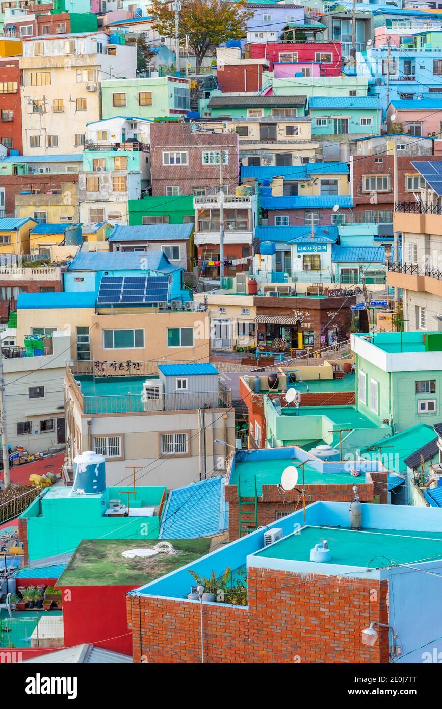 BUSAN, KOREA,OCTOBER 30, 2019: Colorful facades of houses at Gamcheon ...