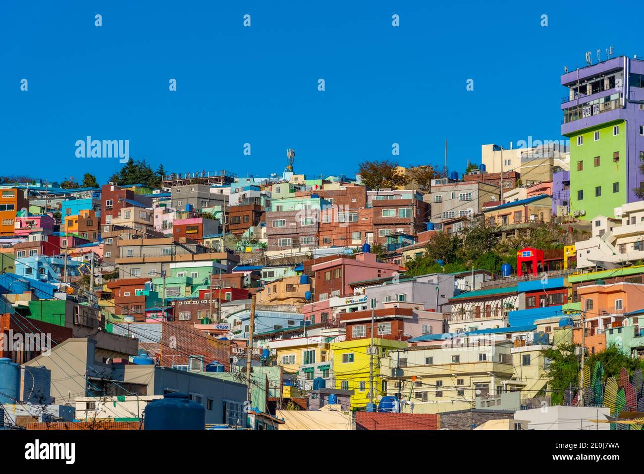 BUSAN, KOREA,OCTOBER 30, 2019: Colorful facades of houses at Gamcheon ...