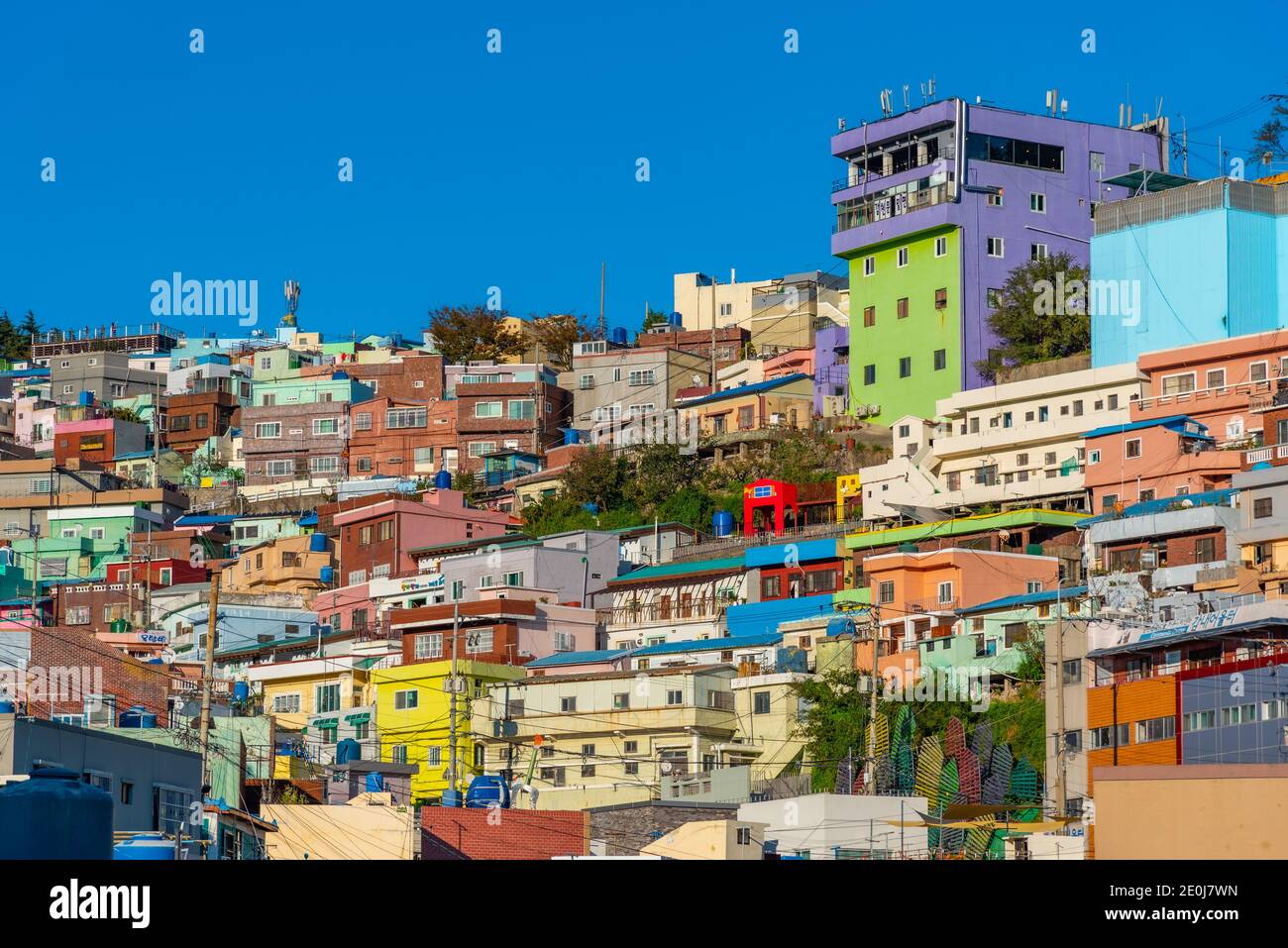 BUSAN, KOREA,OCTOBER 30, 2019: Colorful facades of houses at Gamcheon ...