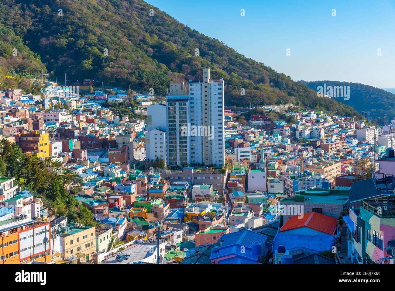 BUSAN, KOREA,OCTOBER 30, 2019: Colorful facades of houses at Gamcheon ...