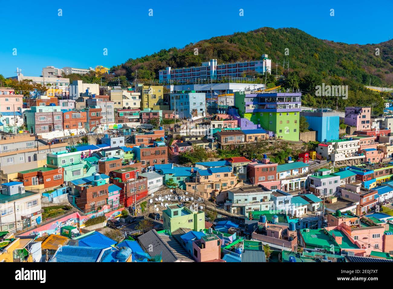BUSAN, KOREA,OCTOBER 30, 2019: Colorful facades of houses at Gamcheon ...