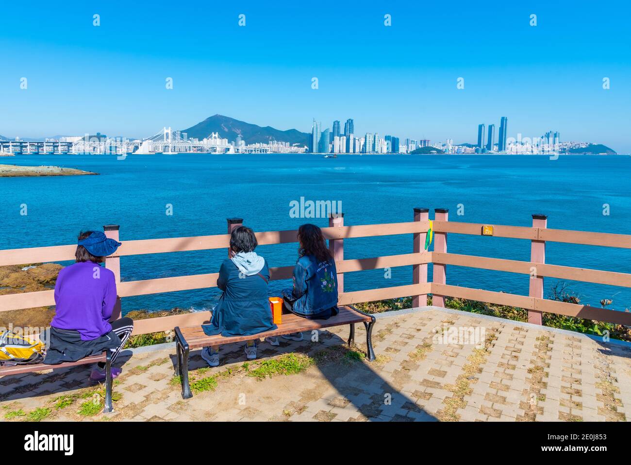 BUSAN, KOREA,OCTOBER 30, 2019: Korean ladies admire Panorama of Busan ...