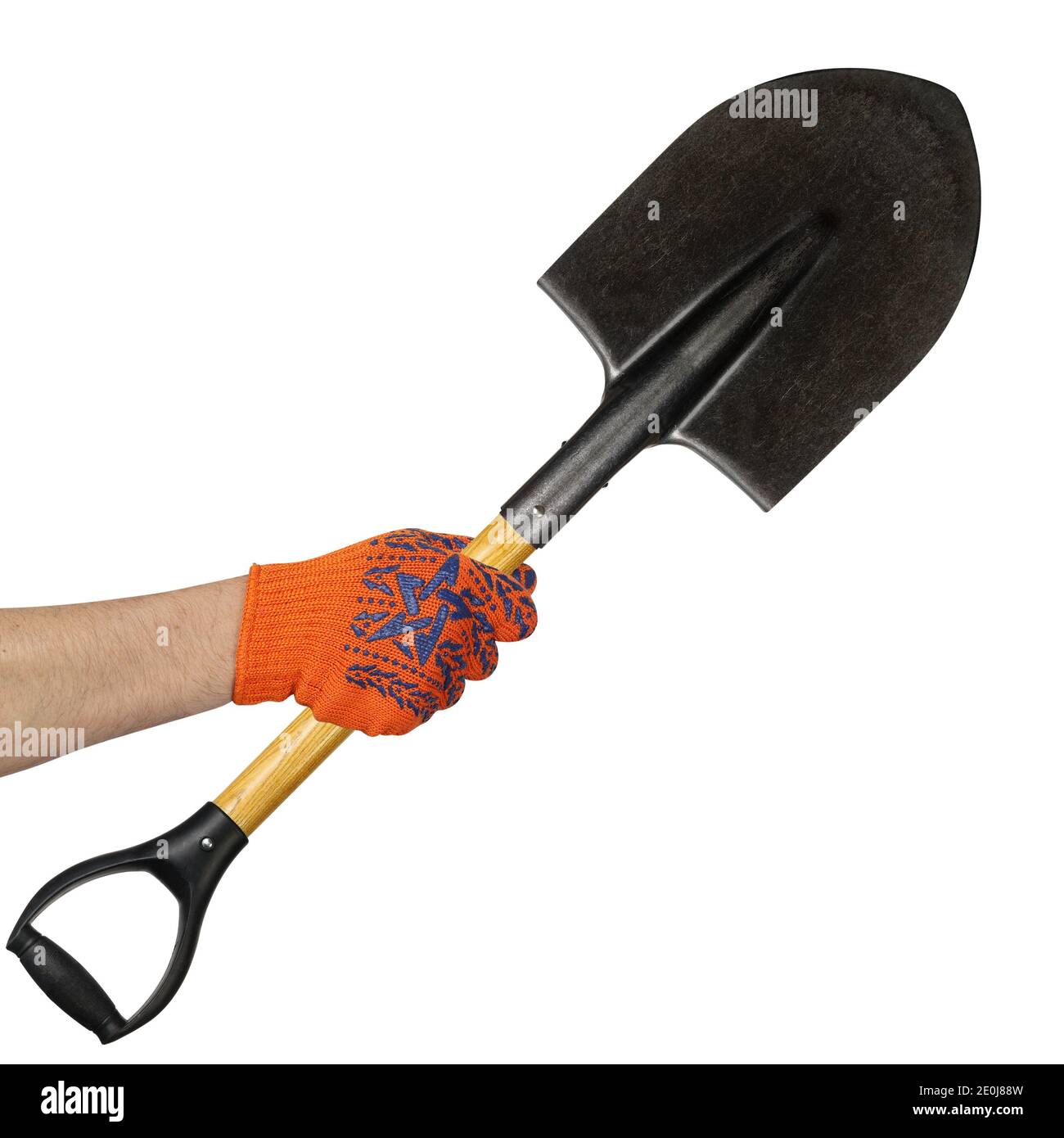 Objects hands action - Hand in working glove holds a short shovel ...