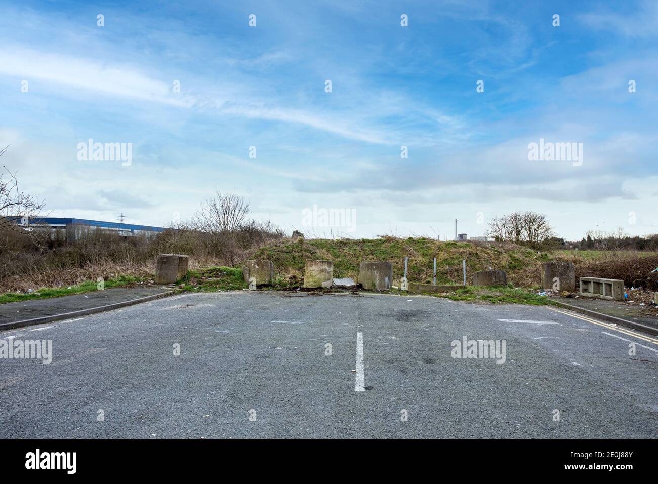 The end, or start, of the road on an industrial estate in Cheshire UK ...