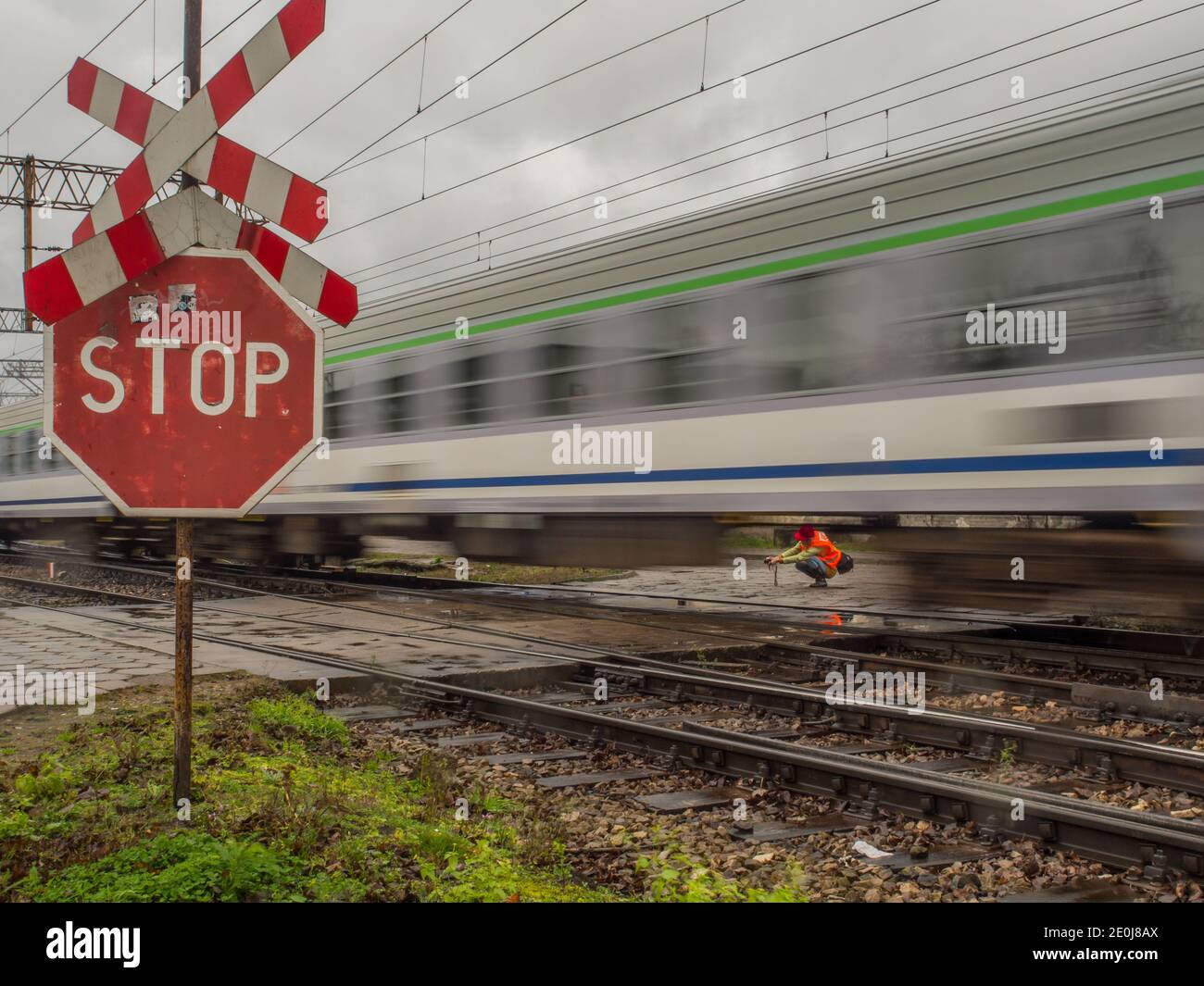 Warsaw, Poland - October 20, 2017: Moving passenger trains at the ...