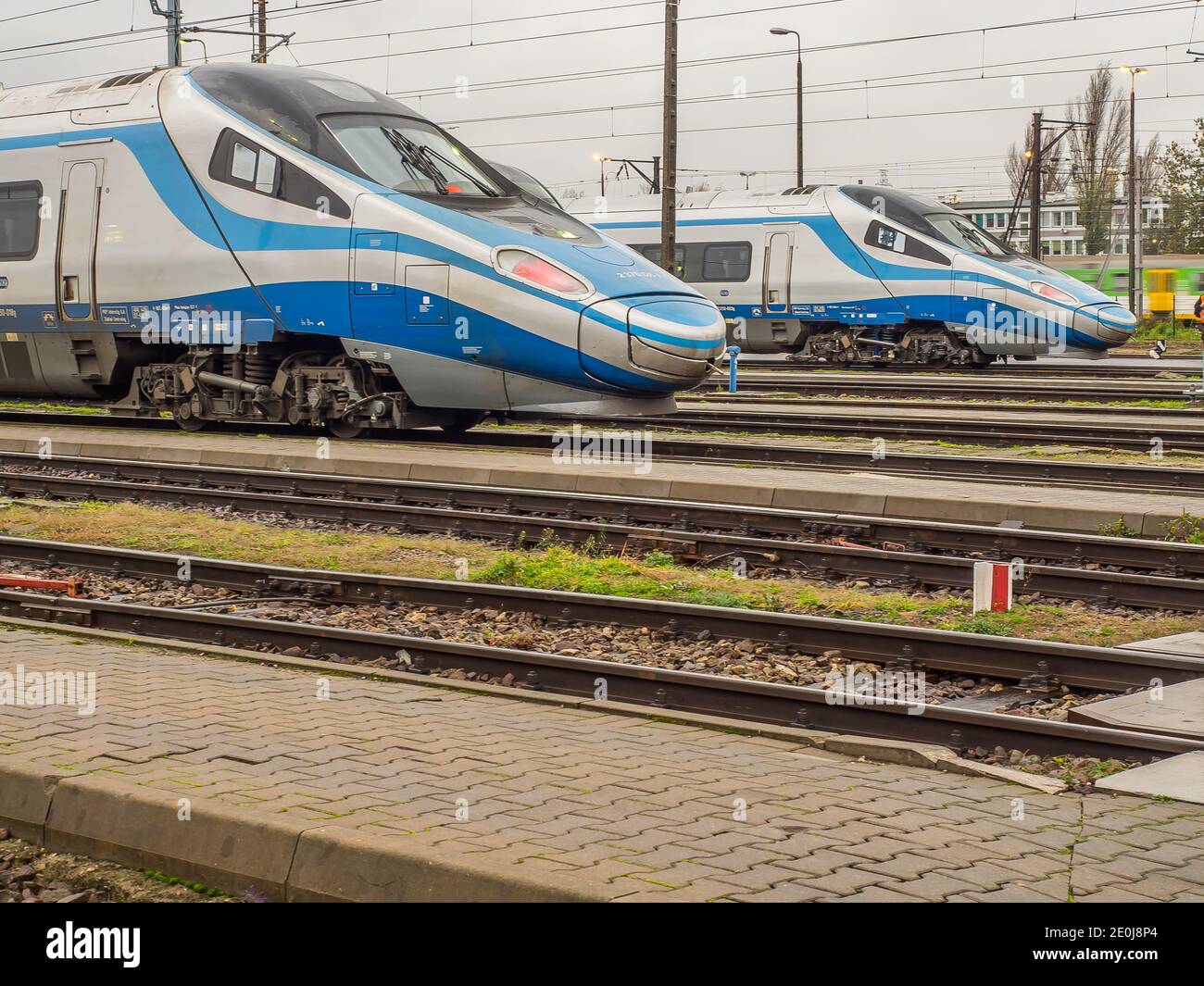 Warsaw, Poland - October 20, 2017: View of many Polish Intercity ...