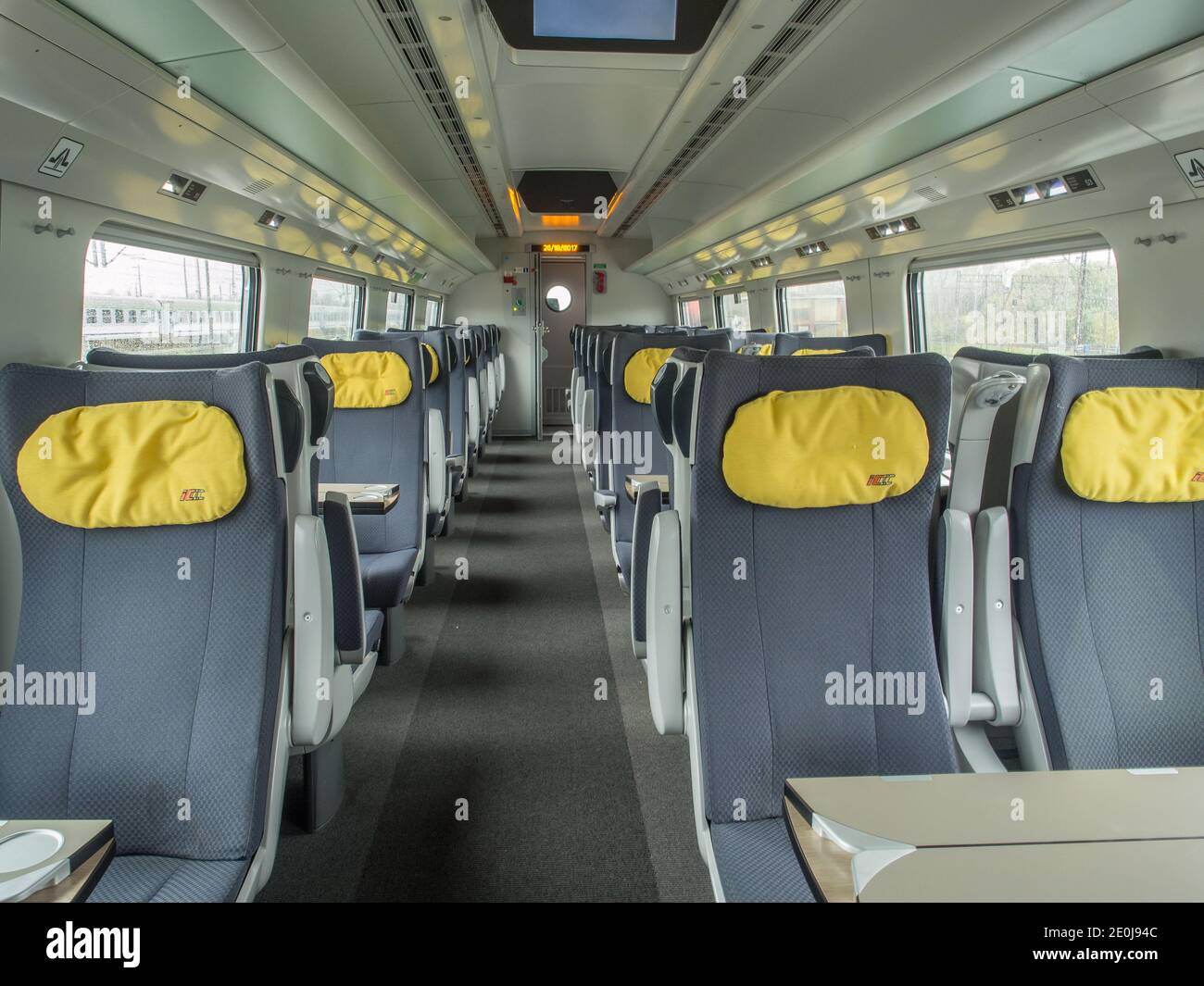 Warsaw, Poland - October 20, 2017: Interior of empty railway carriage ...