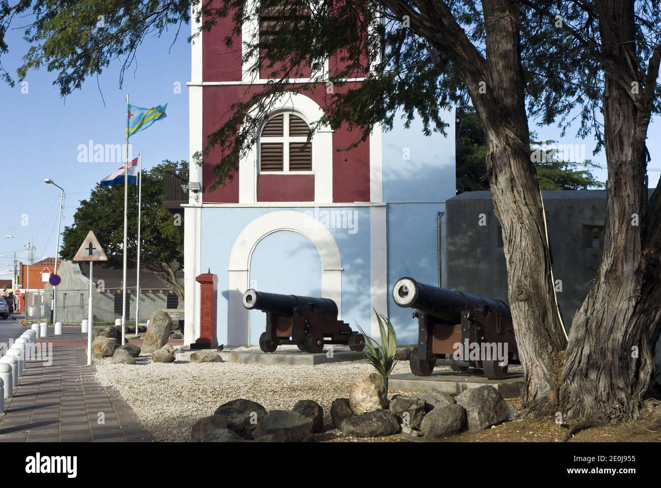 Cannon stand outside Fort Zoutman in Oranjestad; built in 1798 it is ...