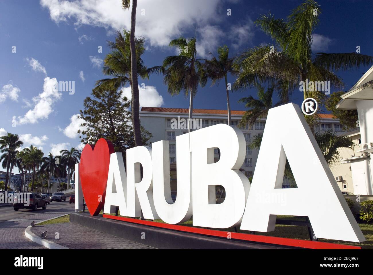 A large "I Love Aruba" sign stands in downtown Oranjestad, Aruba Stock ...