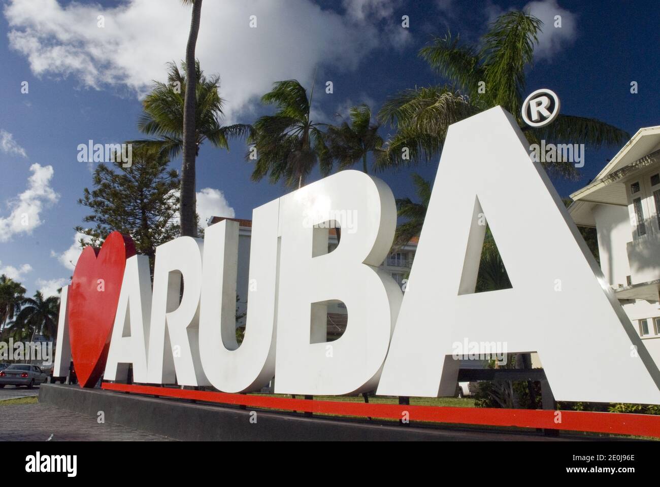 A large "I Love Aruba" sign stands in downtown Oranjestad, Aruba Stock ...