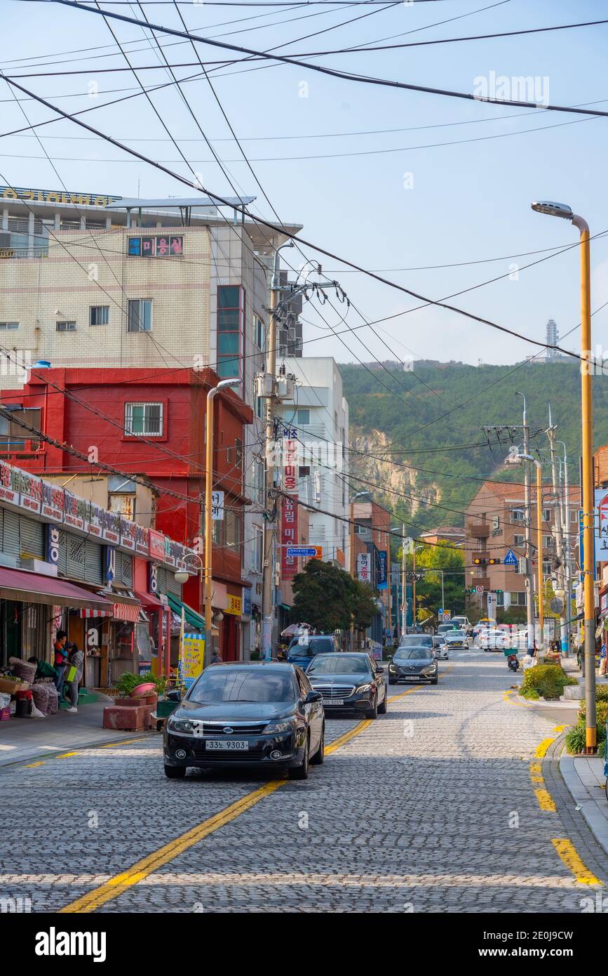 BUSAN, KOREA,OCTOBER 29, 2019: View of a narrow street in the center of ...
