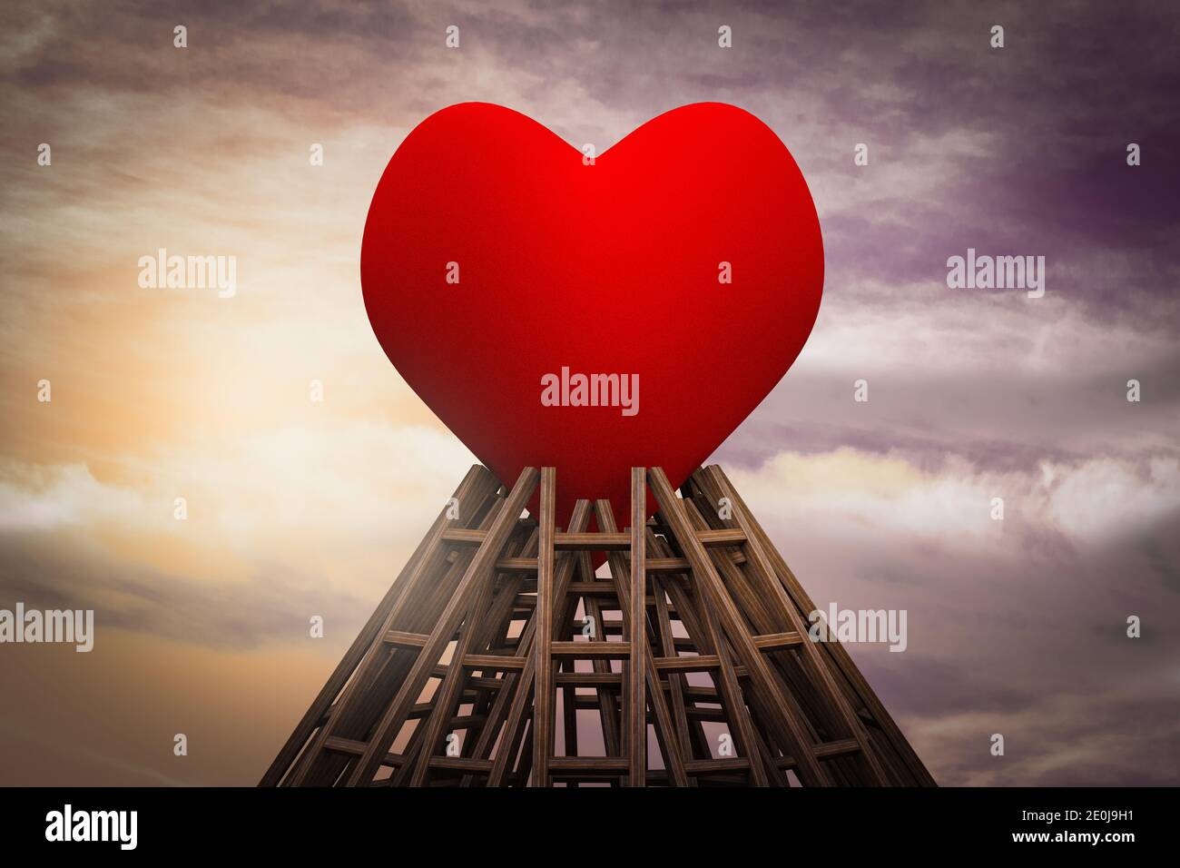 Red heart on top of many ladders together as pyramid. Healthcare on top ...