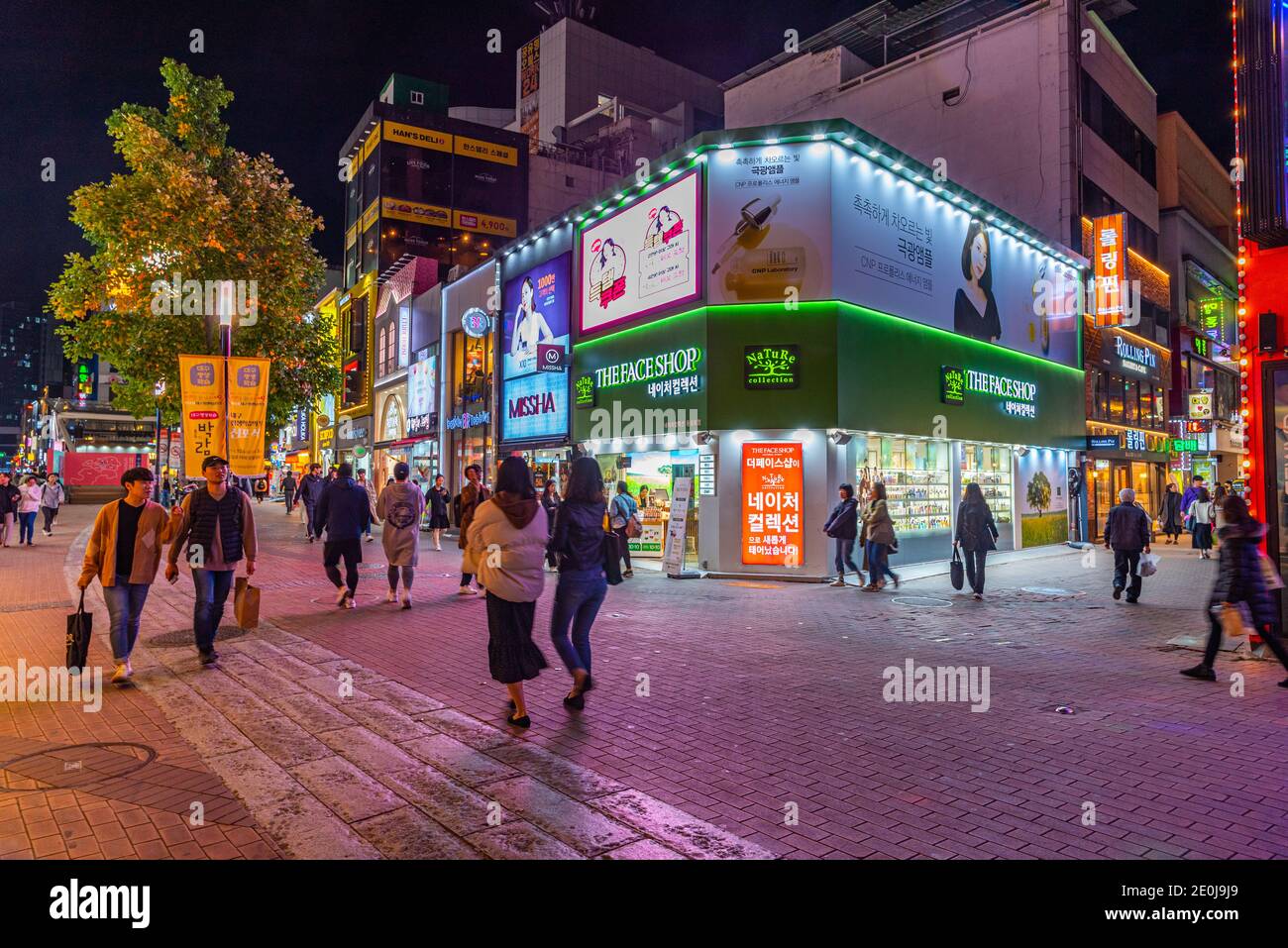 DAEGU, KOREA, OCTOBER 28, 2019: Night view of a narrow street in the ...
