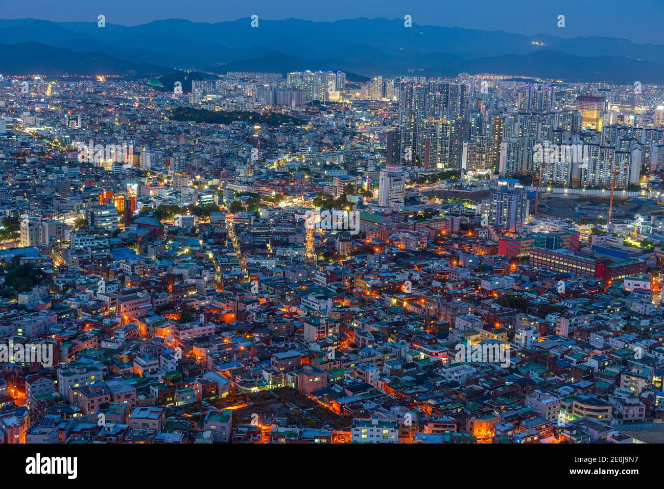 DAEGU, KOREA, OCTOBER 28, 2019: Night aerial view of downtown Daegu ...