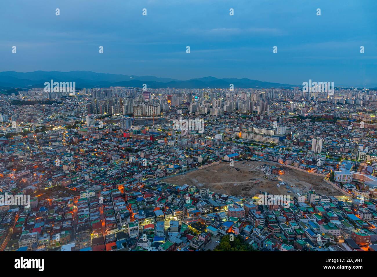 DAEGU, KOREA, OCTOBER 28, 2019: Night aerial view of downtown Daegu ...