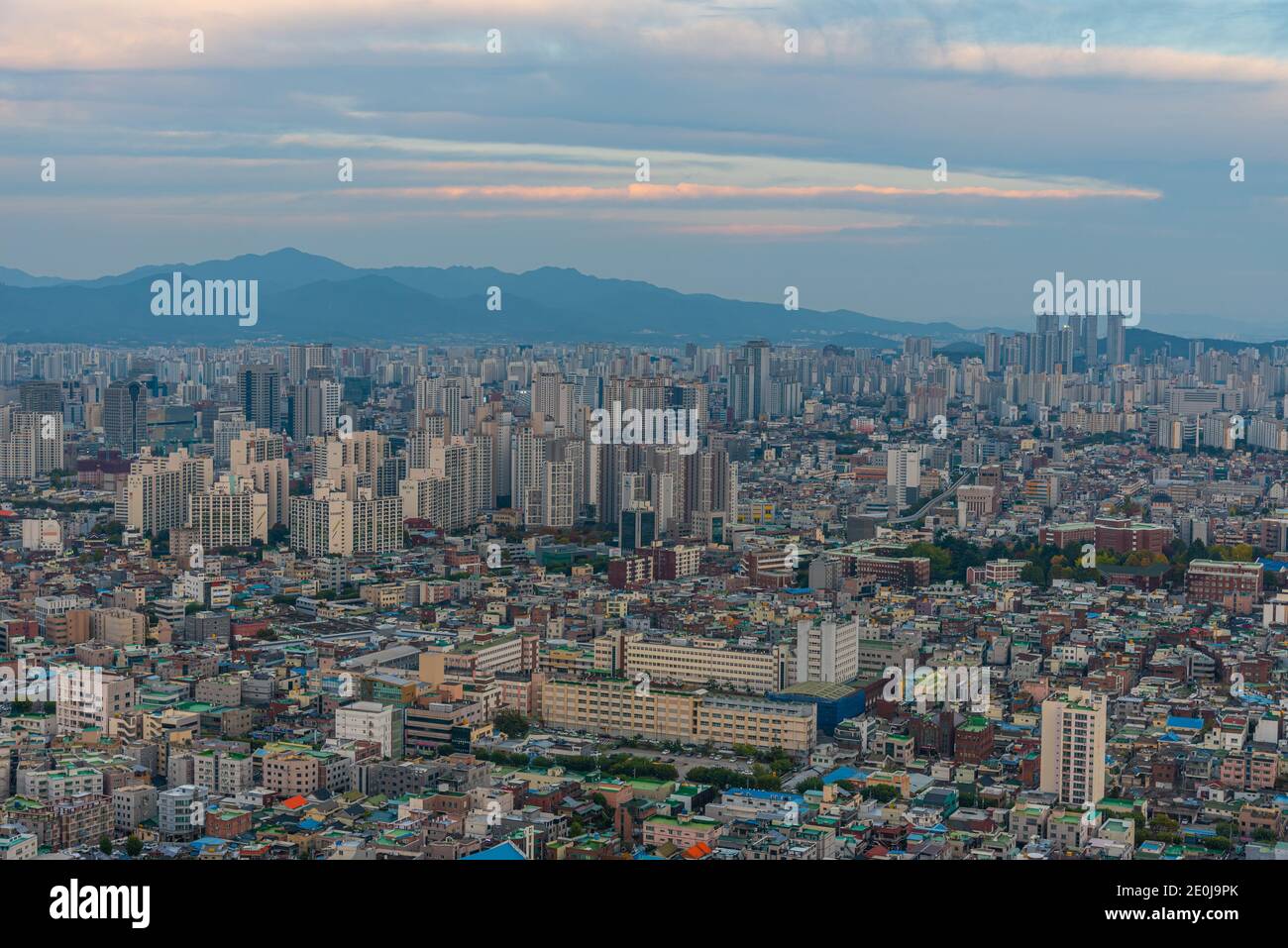 DAEGU, KOREA, OCTOBER 28, 2019: Sunset aerial view of downtown Daegu ...